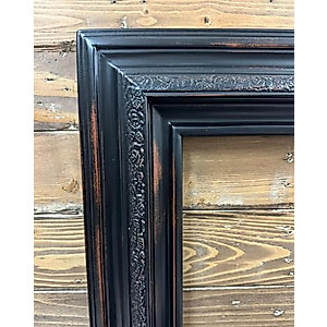 8 x 10 Traditional wood picture frame, handmade, custom made, handpainted, Distressed Black (8 X 10 W/PLEXIGLASS AND BACKING)
