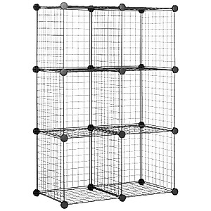 Amazon Basics 6-Cube Wire Grid Storage Shelves, 14" x 14" Stackable Cubes, Black