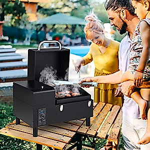 ORALNER Portable Pellet Smoker Grill, 8 in 1 Tabletop Outdoor BBQ Grilling Stove for Tailgating RV Travel Camping Apartment Cooking, Small Wood Pellet Meat Smokers w/LED Screen, Temperature Probe
