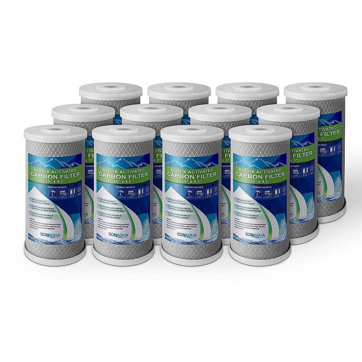 Big CTO Carbon Block Water Filters 4.5" x 10" Whole House Cartridges WELL-MATCHED with CBC Series, WFHDC8001, EP and EPM Series (12 Pack)