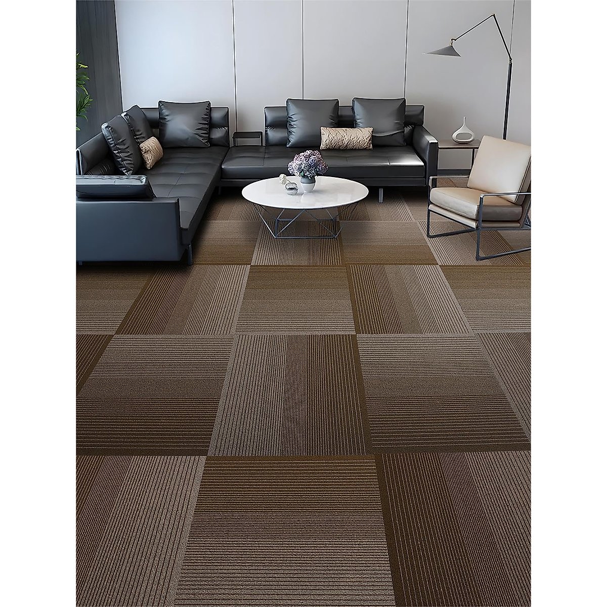 Rehert Carpet Tiles, Carpet Squares, Office Carpet Tiles Removable, Carpet Tile Flooring for Basement, 20" x 20" Berber (Loop Pile), Gradient Brown, 0.24" Pile Height (12 Tiles, 32 sqft/Box)