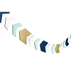 Arrow Garland Decorations Nautical Party Supplies Navy Mint Glitter Gold Tribal Garland for Independence Day Decor Navy Birthday Day Tribal Boy Birthday Party Office Nursery Classroom Decorations 33pcs