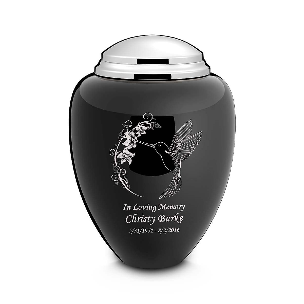 GetUrns Adult Tribute Hummingbird Cremation Urn (Black and Shiny Pewter)