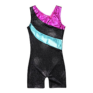 Manyakai Kids Girls Ballet Dance Gymnastics Leotard with Shorts Unitard Sports Biketard Bodysuit Black 14-16 Years