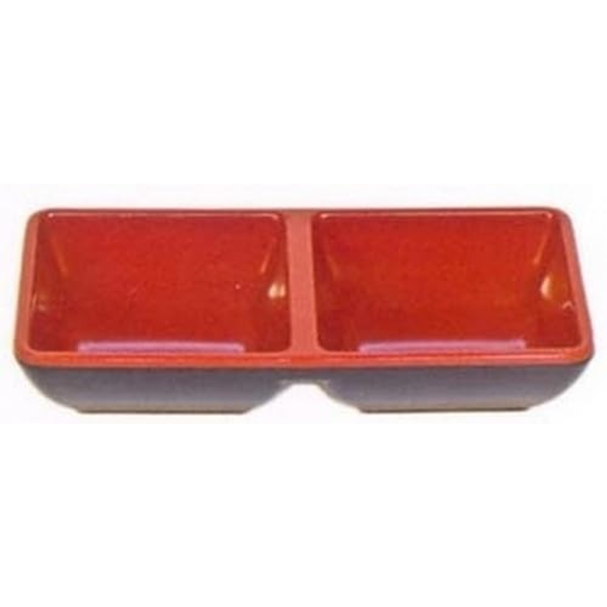 JapanBargain 2395, Japanese Style Soy Sauce Dishes Dipping Bowls, Red and Black Color, Two Compartments, 2 Pack