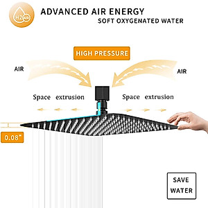 Rain Shower Head Black with Extension Arm 12 Inch Square Shower Head with 16 Inch Shower Arm Large Stainless Steel Rainfall Showerhead Matte Black Waterfall Full Body Coverage by GGStudy