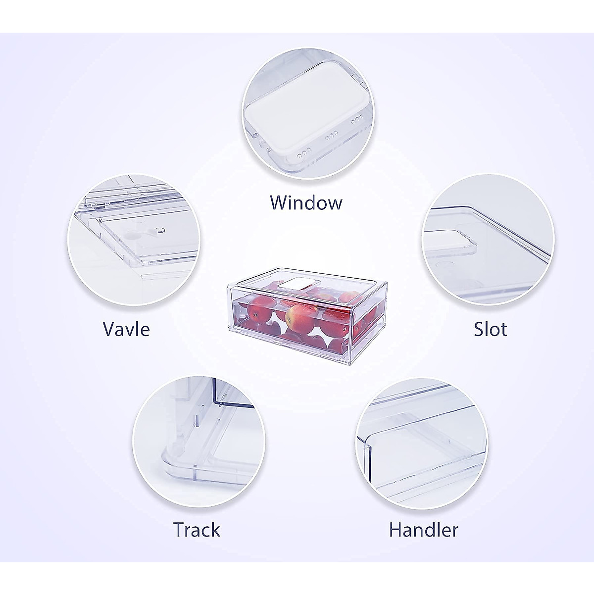 GREENTEC Fridge Organizer, Stackable Storage Container, Refrigerator Drawer, Pull Out Organization Bin for Kitchen, Closet, Sliding Freezer Organizer, Large, BPA Free