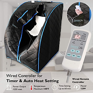 SereneLife AZSLISAU10BK Infrared Home Spa One Person Sauna with Heating Foot Pad and Portable Chair, Black