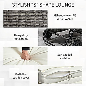 Outsunny Reclining Chaise Lounge Chair, Thickly Cushioned, Rolling Outdoor Plastic Rattan Sun Bathing Chair with Wheels for Poolside, Pool, Patio, Off-White