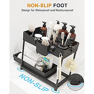 MHHA Under Sink Organizer, 2 Tier Sliding Bathroom Cabinet Organizer and Storage，Multi-purpose Under Kitchen Sink Oragnizers and Storage,1 Pack (Black)