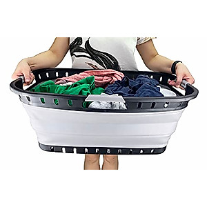 SAMMART 44L (11.6 gallon) Collapsible Plastic Laundry Basket-Foldable Pop Up Storage Container-Portable Washing Tub-Space Saving Hamper, Water Capacity: 35L (9.2 gallon) (Black/Alloy Grey)