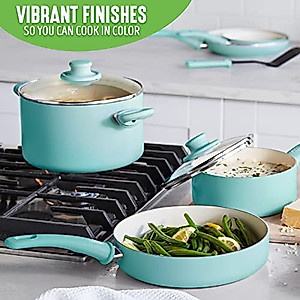 GreenLife Soft Grip Healthy Ceramic Nonstick, 15 Piece Cookware Pots and Pans Set, Induction, PFAS-Free, Dishwasher Safe, Turquoise