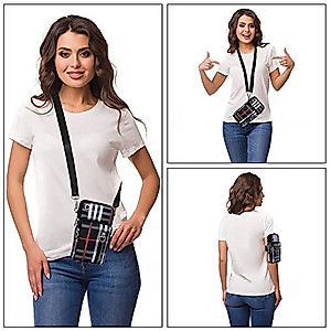 Small Crossbody Wallet Phone Bag, Nylon Cell Phone Purse, Travel Crossbody Bag Cell Phone Shoulder Bag Arm Bag Mini Wallet Purse, with Headphone Port (Black Plaid)