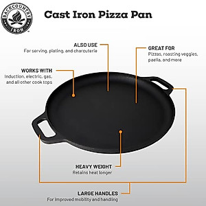 Backcountry Iron 13.5 Inch Cast Iron Pizza Pan with Loop Handles Pre-Seasoned