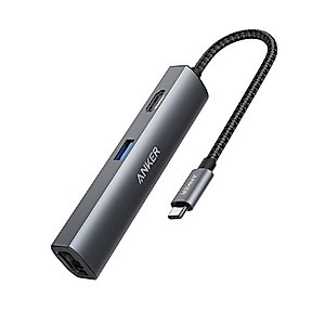 Anker USB C Hub Adapter, 5-in-1 USB C Adapter with 4K USB C to HDMI, Ethernet Port, 3 USB 3.0 Ports, for MacBook Pro, iPad Pro, XPS, Pixelbook, and More