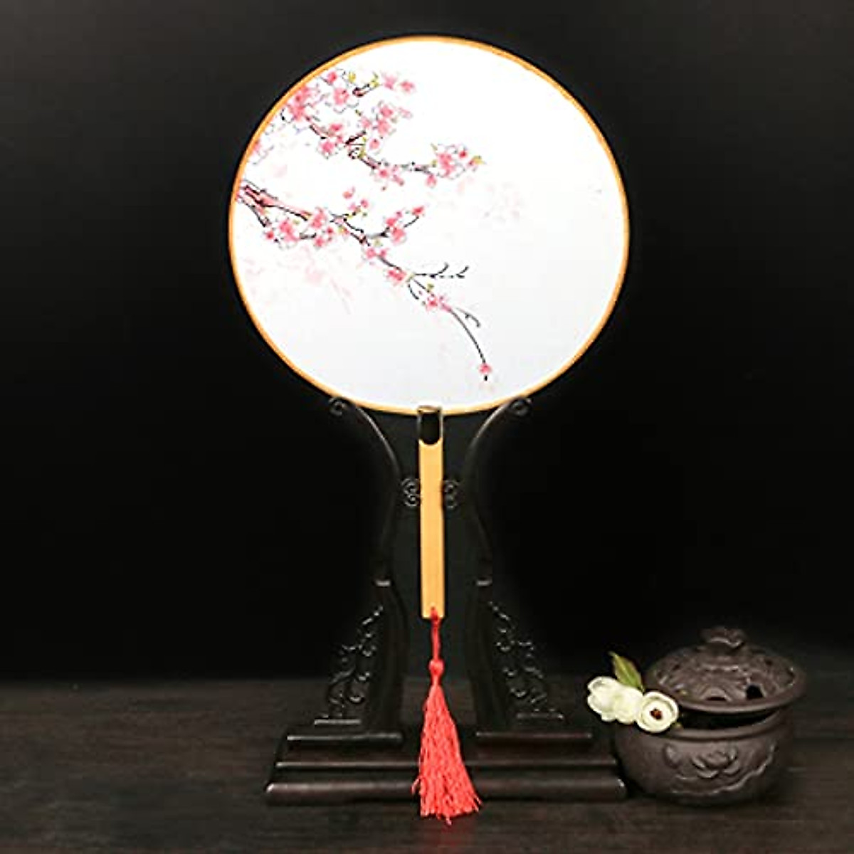 PHONME Decorative Folding Fans Ancient Fan，Chinese Style Hanfu Long-Handled Round Fan, Hanfu Shooting Handheld Fans for Film and Television Shooting Gift Hand Fan Vintage Style (Color : C)