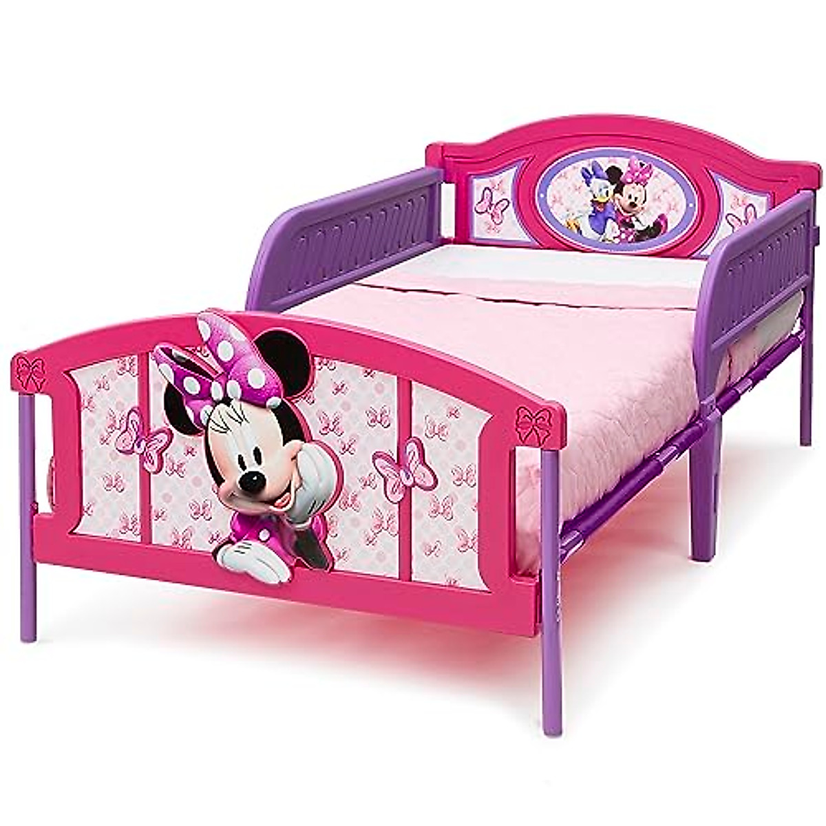 Delta Children Plastic 3D-Footboard Twin Bed, Disney Minnie Mouse Snooze 6 inch Memory Foam Twin Mattress (Bundle)