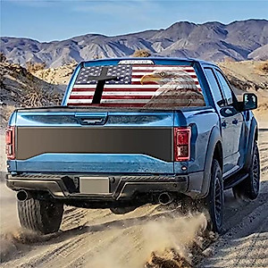 Patriotic Truck Back Window Graphics,Red White American Flag Decal Patriotic Truck Decals,Cross Universal See-Through Rear Window Vinyl Wrap,Christian Full Window Decals for Trucks Car SUV,66"x20"