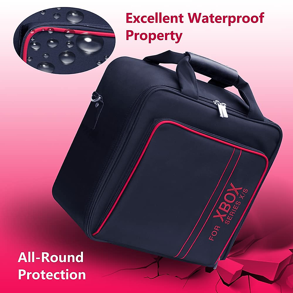 oamarando Carrying Case for XBOX ,Compatible with XBOX SERIES X/S, Travel Storage Bag for XBOX Controllers and Accessories,with Controller Protection Box (Black-Red)