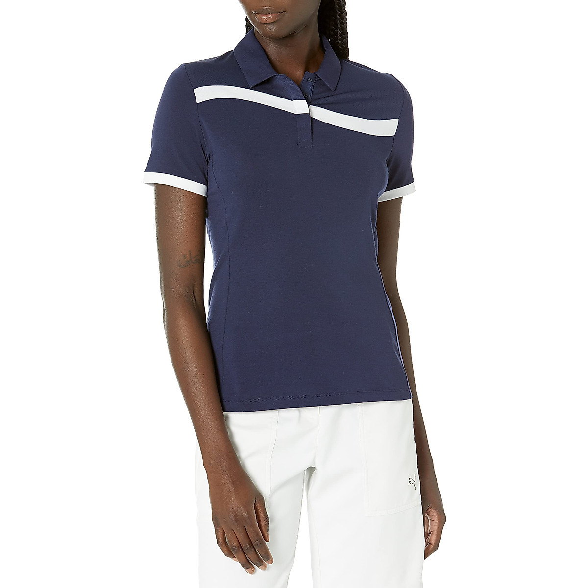 Callaway Women's Swingtech Asymmetrical Color Block Short Sleeve Golf Polo Shirt, Peacoat, Medium