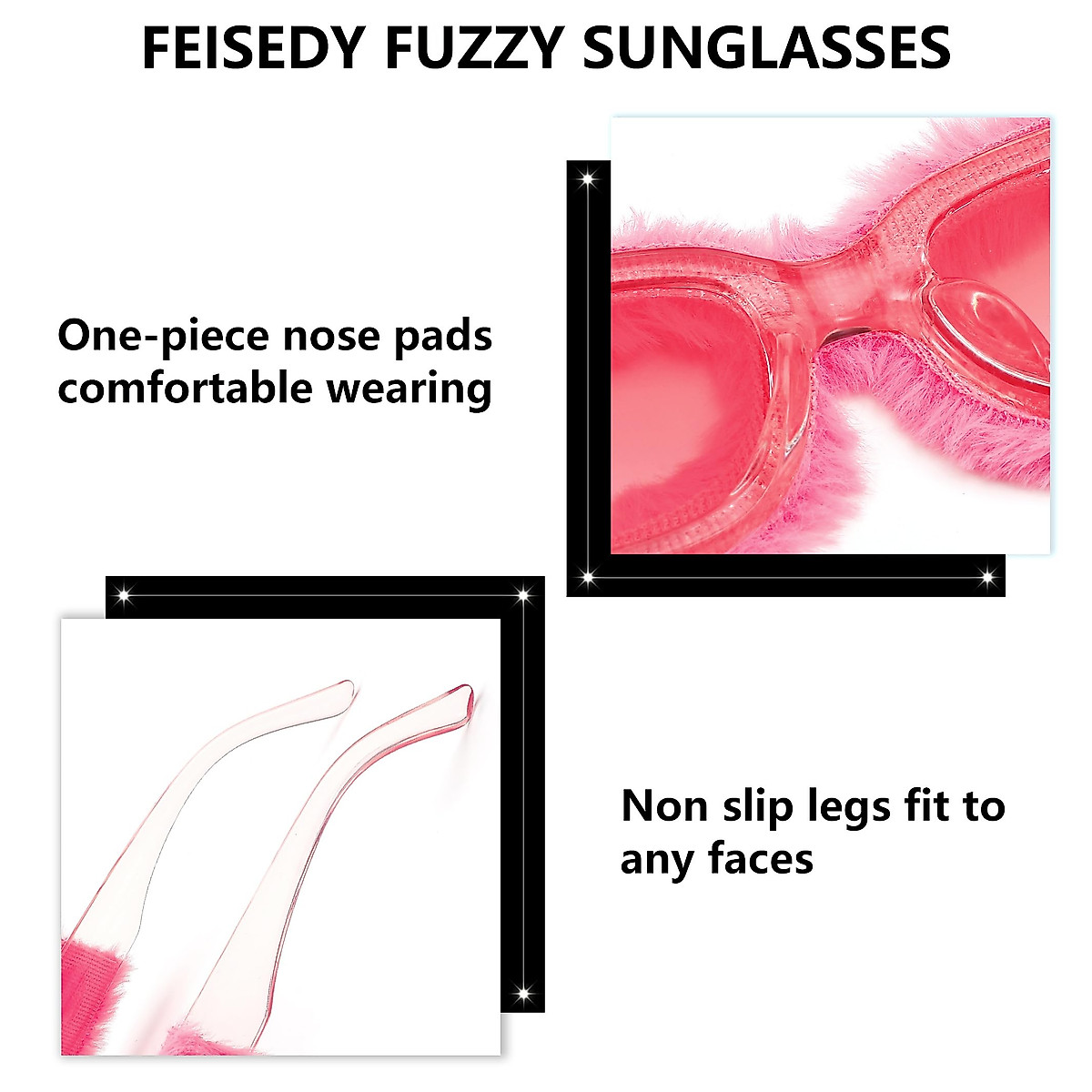 FEISEDY Women Plush Fuzzy Small Rectangle Sunglasses Punk Soft Velvet Shades Ladies Handmade Party Cosplay Eyewear B4093