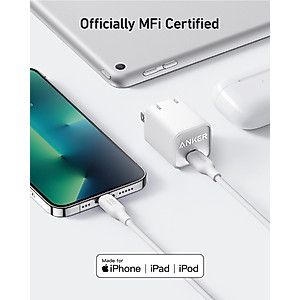 Anker USB C GaN 30W, 511 Charger (Nano 3) with 6ft Bio-Based USB-C to Lightning Cable (MFi Certified), for iPhone 14/14 Pro/14 Pro Max/13/13 Mini/13 Pro/13 Pro Max/iPad Pro