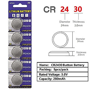 Cotchear 5Pcs CR2430 Button Battery 3V Electronic Lithium Coin Cell Batteries DL2430 BR2430 ECR2430 KL2430 EE6229 for Watch Toy Clocks