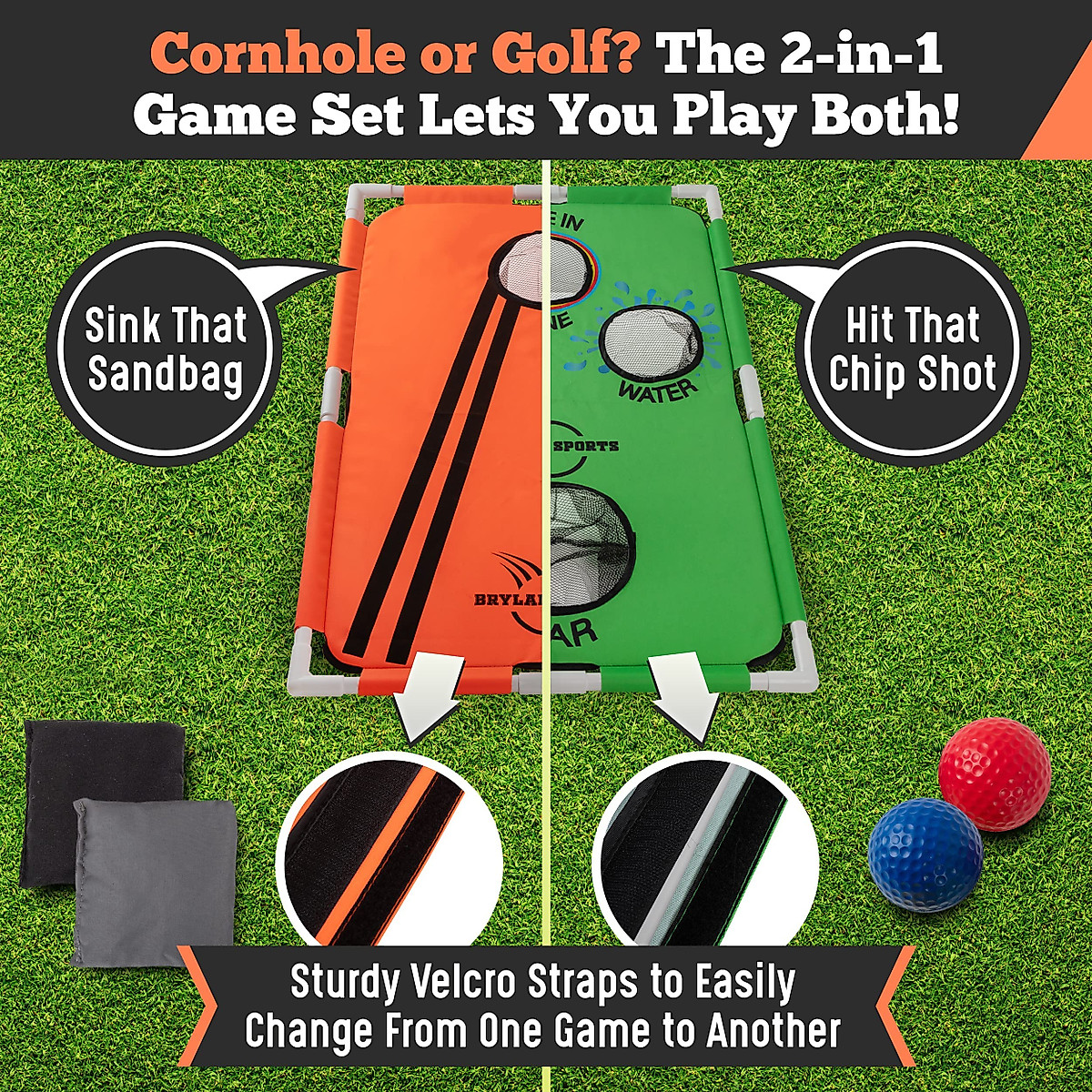Brylan Sports 2 in 1 Chipping Golf and Cornhole Game Set - with All Accessories Including Cornhole Carrying Case and Perfect for Backyard Games, Outdoor Yard Games and Camping Games.