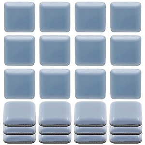 Suiwotin 24pcs 1" (25mm) Self-Adhesive Furniture Sliders, Square Chair Leg Floor Protectors, Self-Stick Furniture Movers for Kitchen Appliance (Gray/Black)