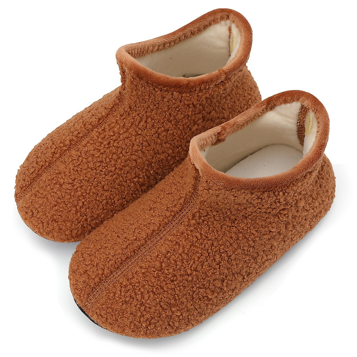Scurtain Unisex Big Kids Slippers Little Kids Slippers Toddler Slippers Artificial Woolen Slippers big boys house slippers big girls house slippers big boys house shoes Brown/High Top 4-5 Big Kid