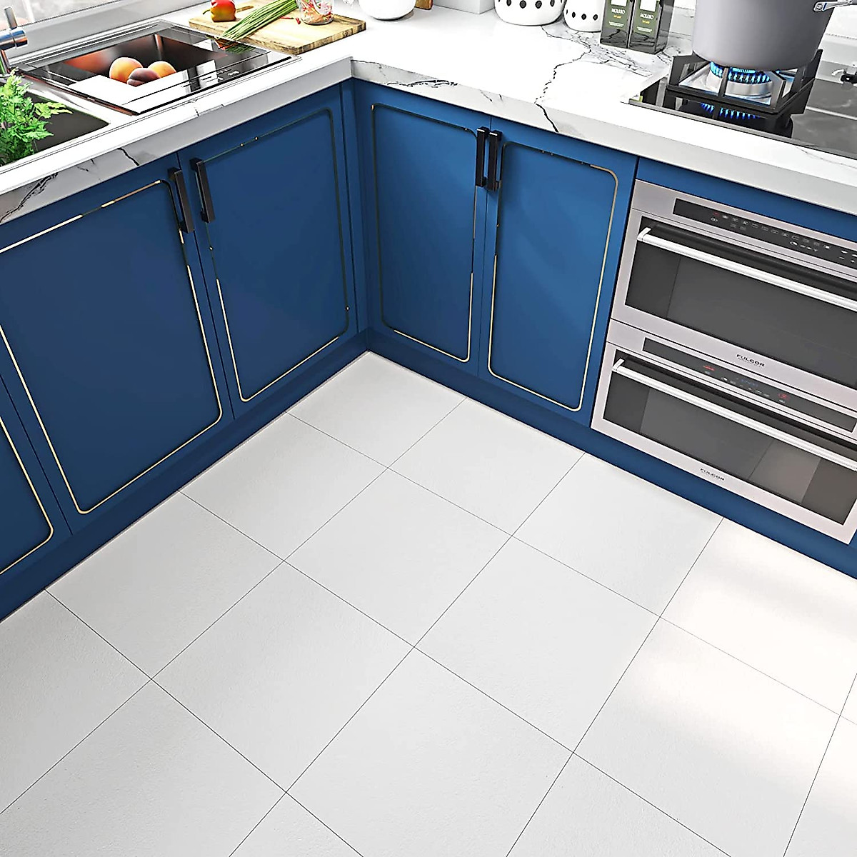 FunStick Peel and Stick Floor Tile Waterproof 12x12 In White Vinyl Flooring Peel and Stick Flooring for Bathroom Stick on Floor Tiles Removable Sticky Tiles for Kitchen Bedroom Laminate Flooring 5 Pcs