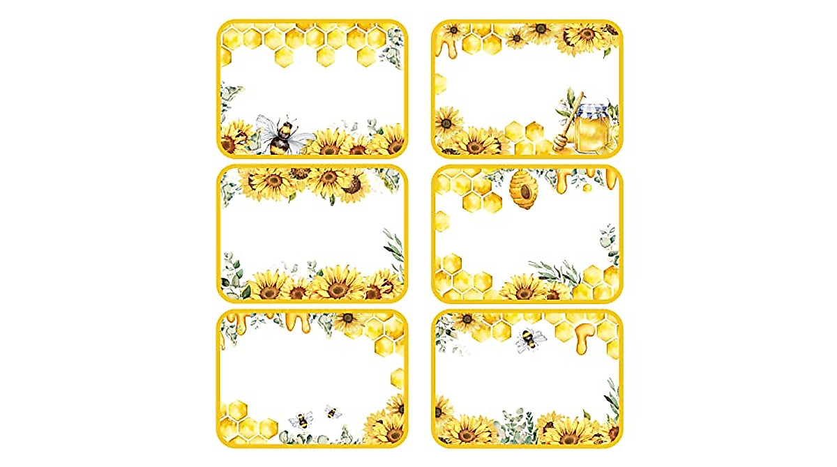 Whaline 180Pcs Sunflower Bee Name Tags for Back to School