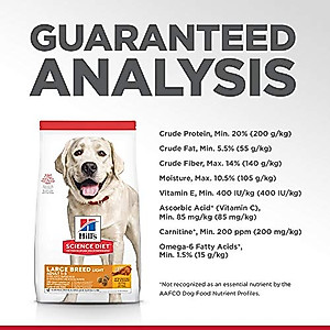 Hill's Science Diet Dry Dog Food, Adult, Large Breed, Light, Chicken Meal & Barley Recipe For Healthy Weight & Weight Management, 30 Lb. Bag