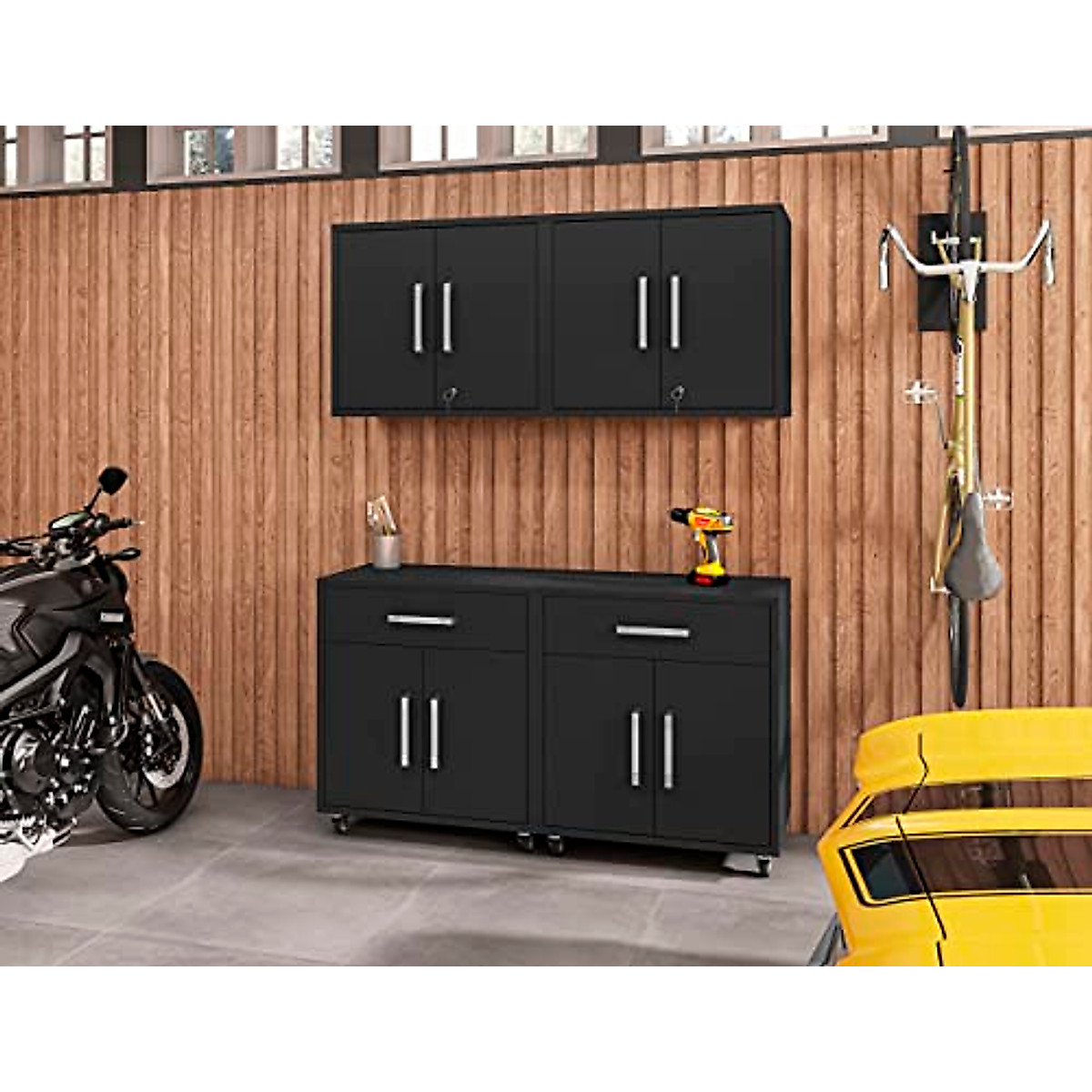 Manhattan Comfort Eiffel 4-Piece Garage Storage Set in Matte Black