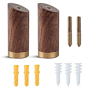 Pillarr Wooden Wall Hooks with Brass Cap and Mounting Hardware - Angled Wood Wall Hooks Set of 2 Wooden Pegs for Hanging - Decorative Hooks for Hat, Bag, Coat, Towel