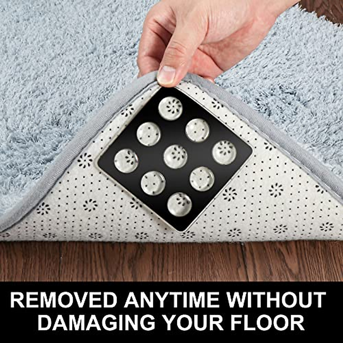 Sellemer Rug Gripper Newest Materials Non Slip Rug Pads for Hardwood Floors and Tiles, Reusable and Washable Rug Stopper to Keep Your Rug in Place & Make Corner Flat (Black, 6 Pack)