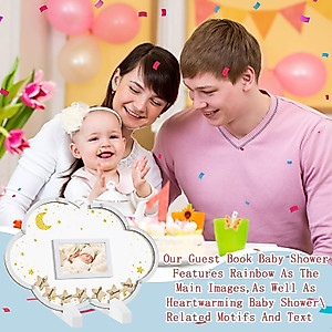 Kosiz Large Baby Shower Guest Book Alternatives Baby Shower Decorations with Wooden Hearts for 60 Guests Baby Shower Sign Picture Frame Pregnancy Keepsake for Soon to Be Moms(Cloud)