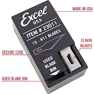 Excel Blades #11 Craft Knife Replacement Blades - Double Honed Blades for Craft Knife - Perfect for Trimming Wood, Plastic, Paper, Leather and More - Set of 15 with Dispenser