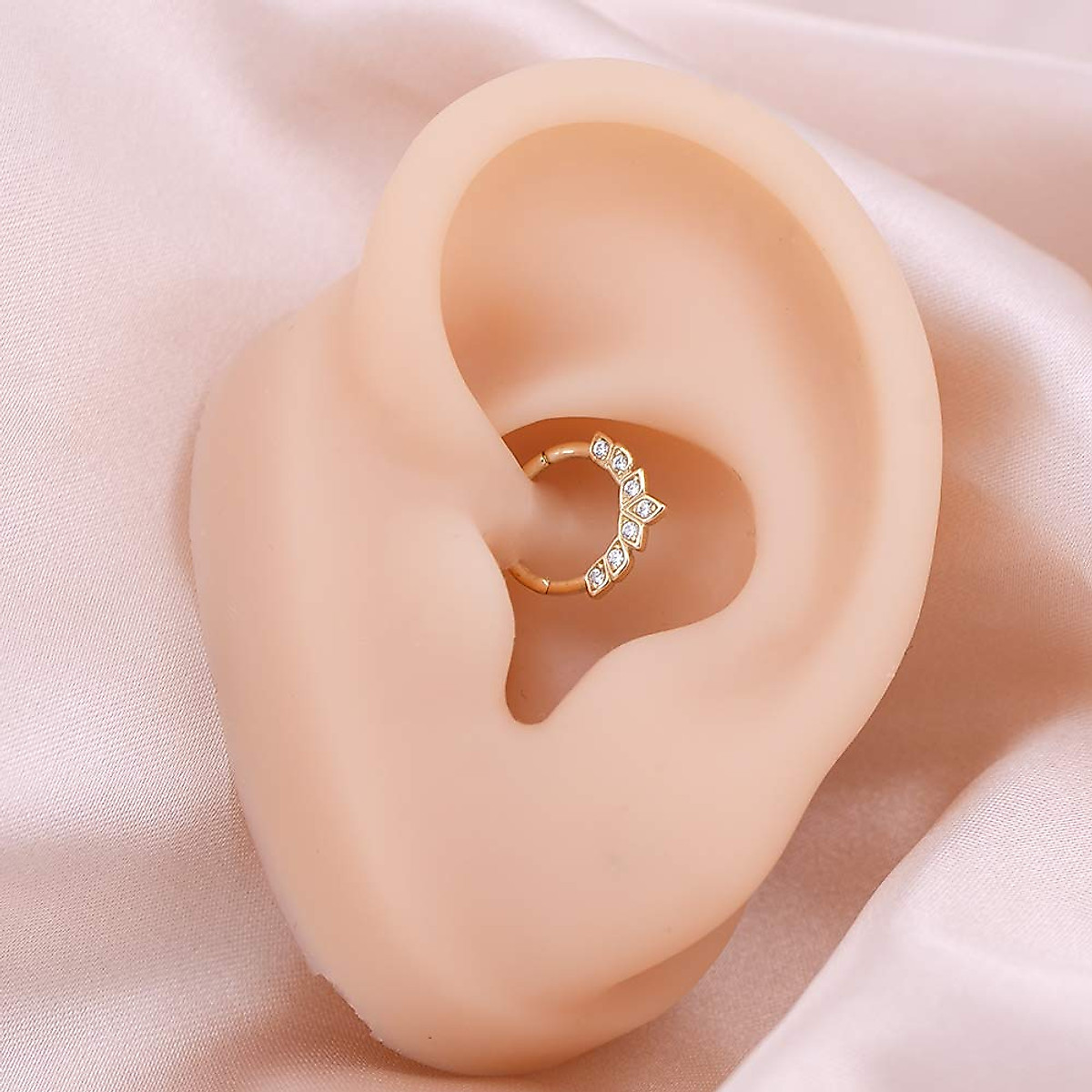 OUFER Daith Piercing Jewelry 14K Solid Gold Daith Earrings Hoop Cluster CZ Hinged Segment Clicker Daith Clicker Helix Ear Piercing
