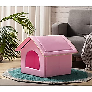 Hollypet Cozy Pet Bed House Warm Pet House Cave Sleeping Bed Puppy Nest for Cats and Small Dogs, Pink
