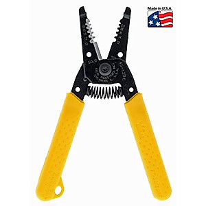IDEAL Electrical 45-120 T-5 T-Stripper - 10-20 AWG, Yellow Wire Stripper with Looping Holes, Plier Nose, Spring Loaded Automatic Opening,Black