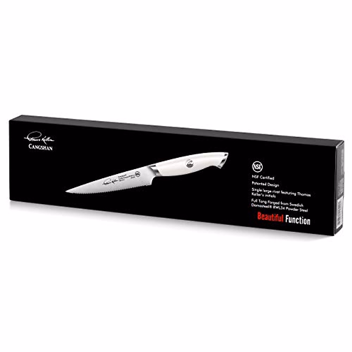 Cangshan Thomas Keller Signature Collection Swedish Powder Steel Forged, 5-Inch Serrated Utility Knife, White