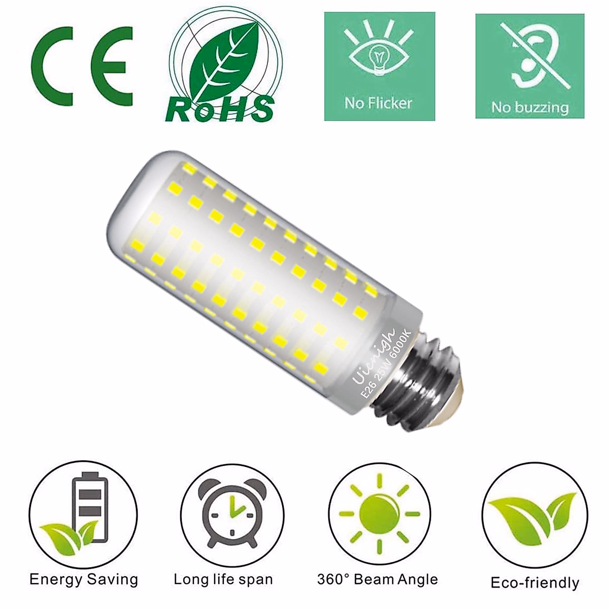 Uicnigh 25W LED Light Bulb 200 Watt Equivalent,Medium Screw Base E26 LED Bulb,6000K Daylight White Bright 2500LM for Home Lighting,Non-Dimmable Led bulb,3 Pack