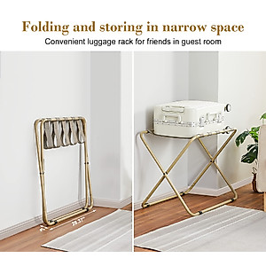 ELYKEN Luggage Rack for Guest Room 2 Pack, Folding Suitcase Stand, Heavy Duty 110LBS Load Bearing Easily Assemble Luggage Holder, Gold