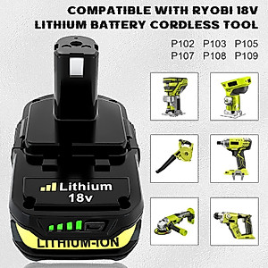3000mAh 18V P102 P108 Li-ion Replacement Battery for Ryobi 18 Volt Battery Lithium-ion Plus Battery Max P102 P108 P103 P105 P107 P109 P104 Compatible with Ryobi 18Volt Power Cordless Tools (2 PACK)