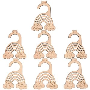 NUOBESTY Wooden Baby Closet Size Dividers, 7pcs Wood Newborn Wardrobe Divider Organizer Hanging Closet Dividers for Newborn Nursery Decor Infant to 24 Months ( Rainbow Shape )