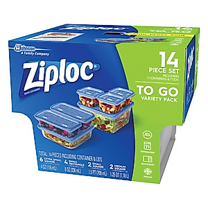 Ziploc Food Storage Meal Prep Containers with One Press Seal, For Travel & Organization, Dishwasher Safe, 14 Piece Set (Variety Pack)