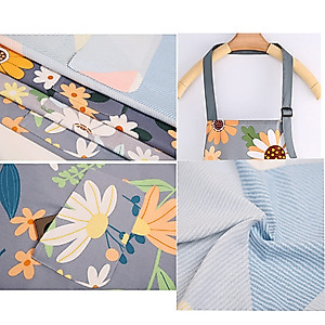 2 Packs Kitchen Bib Aprons for Women with Pockets Cute Sunflower Floral Blue Grey Adjustable Cotton Canvas Flower Chef Cooking Apron for Cooking Baking Gardening Birthday Gifts for Mom Wife Grandma