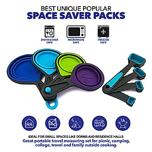 Collapsible Measuring Cups and Measuring Spoons | Portable Food Grade Silicone Measurement Cup Set for Liquid & Dry Food | Dog Food & Camping & Kids Measuring Cup