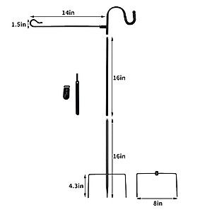 Jantens Garden Flag Holder Stand & Shepherds Hook, 36 Inch Garden Flag Pole with Anti-Wind Clip for Flag, Solar Lights, Wreath, and Decorations